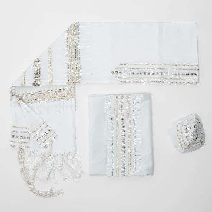Gabrieli Hand Woven Silk Tallit Gold Silver stripes Hand Made in Israe ...