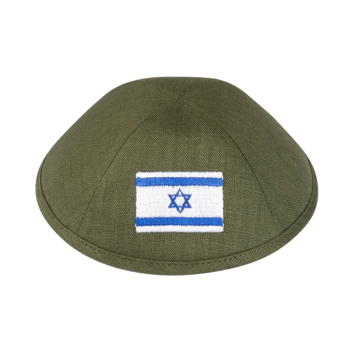 I-Kippah Olive Green Linen Israeli Kippah Embroidery Flag Yarmulke ...