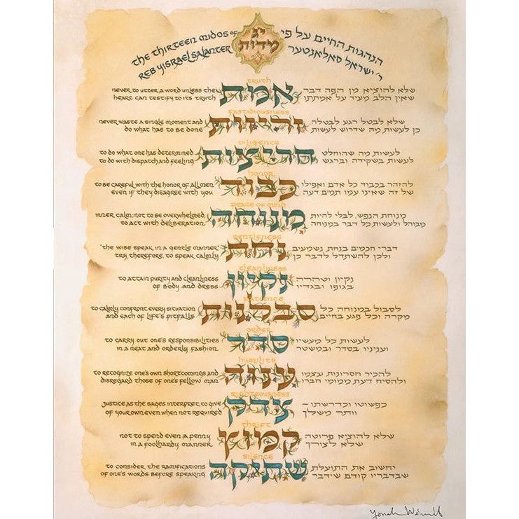 Principles for Life 13 Middos of Rabbi Salanter Jewish Art Print 8"x10 ...